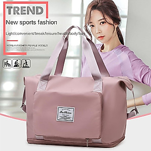 Large Capacity Folding Travel Bag, Lightweight Waterproof Luggage Bag, Expandable Travel Duffel Bag, Dry Wet Separated Gym Tote Bag, Weekender Overnight Bag for Women and Man (Pink)
