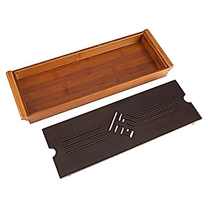 Natural Bamboo Tea Tray Drainage Type Cup Plate Traditional Chinese Style Serving Tray Kung Fu Tea Accessory 14.96 x 5.28 x 1.49inch
