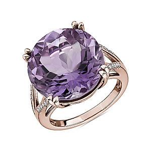 Jewelrygift Rose Gold Plated France Statement Ring Natural-Amethyst Faceted Loose Gtone Luxury Cocktail Ring Perfect for Special Occasion Wear Ring for Women US Size 4
