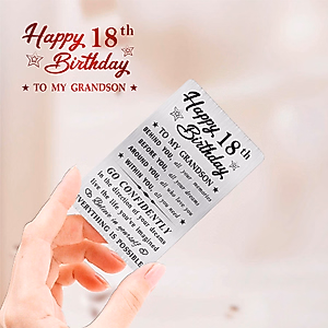 MOQIYXL Grandson 18th Birthday Card, Happy 18 Birthday Grandson Gifts Ideas, Small Engraved Wallet Card
