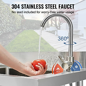 VEVOR Stainless Steel Utility Sink, 1 Compartment Free Standing Small Sink w/Workbench Faucet & legs, 47.2 x 19.7 x 37.4 in Commercial Single Bowl Sinks for Garage, Restaurant, Laundry, NSF Certified