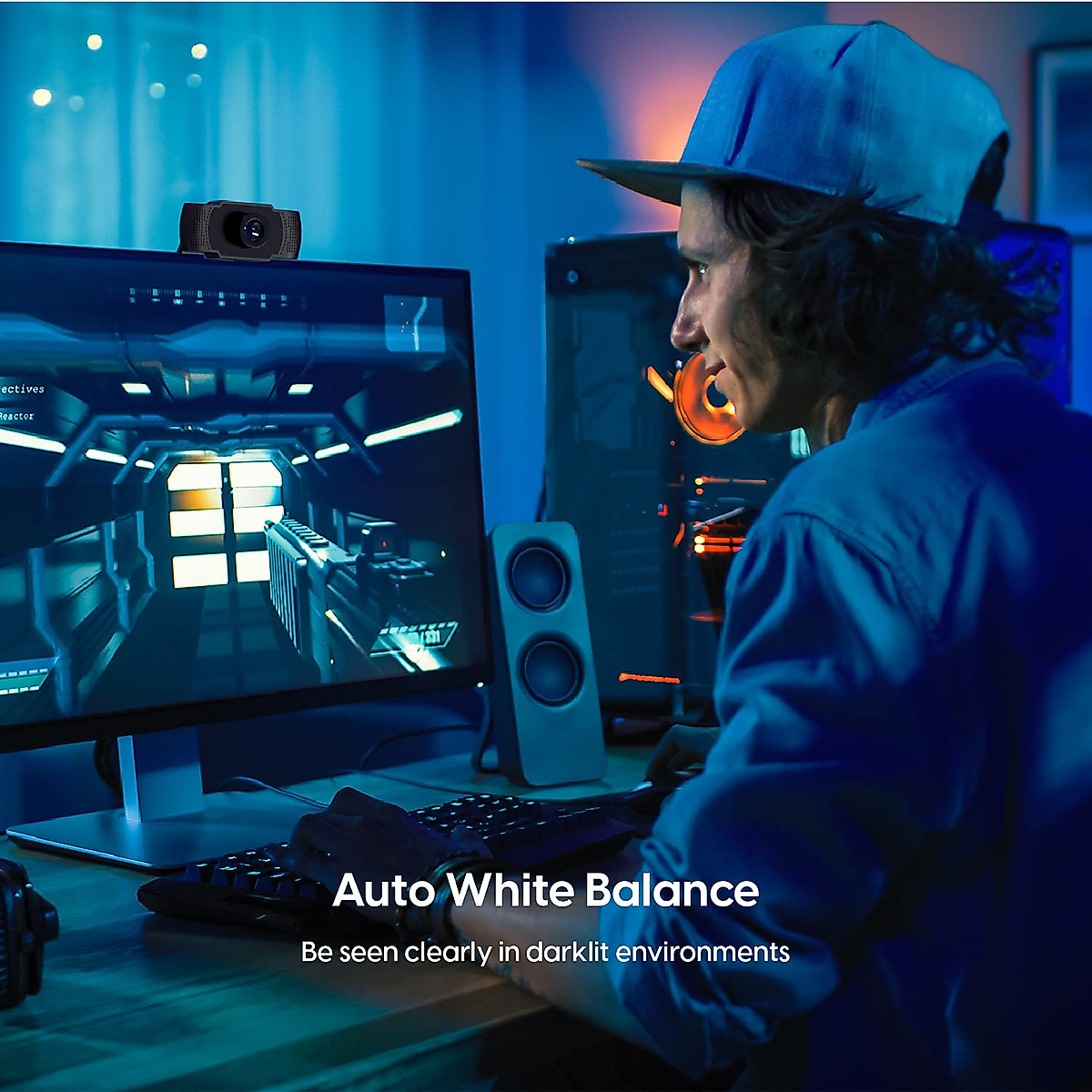 TalkWorks Webcam with Microphone Support - External Camera for Laptop and Desktop - High Resolution and Large Window Size with USB Cable and Dual Microphone Input - Compact and Portable, Black