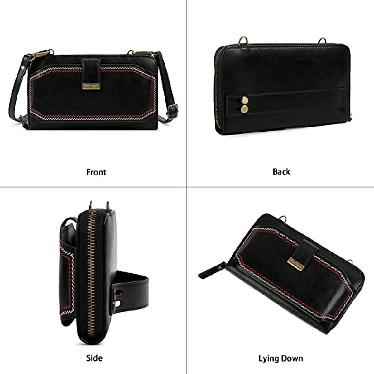 Pearl Angeli Small Crossbody Phone Bag RFID Cell Phone Purse Wristlet Credit Card Wallet Shoulder Bag Travel Black