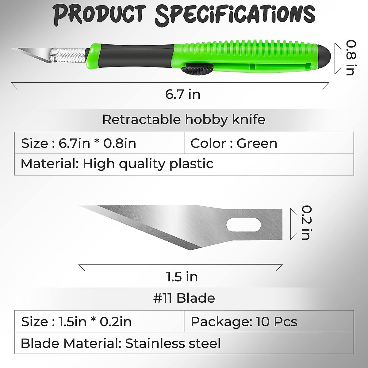 TIFICAL Exacto Knife Retractable, 1 Pack Small Precision Knife with 10 Pcs Blades 11, Lightweight Hobby Knife, Craft Knife for Paper Art, Vinyl Weeding, Stencil, Scrapbooking