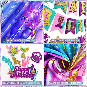 109Pcs Mermaid Theme Birthday Decorations for Girl Mermaid Party Supplies Including Tablecloth Backdrop Banners Cake Toppers Mermaid Foil Balloons and Latex Balloons Fringe Curtain Decorations Kit
