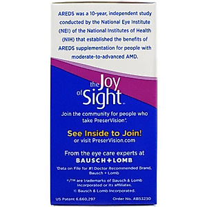 Bausch + Lomb PreserVision AREDS Eye Vitamin & Mineral Supplement, 120 Count Bottle (Soft Gels)