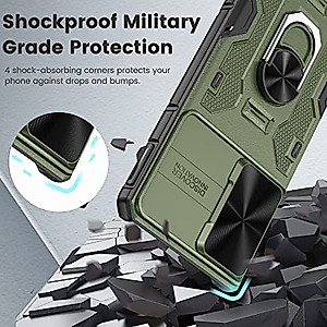 Caka for S22 Plus Case, Samsung Galaxy S22 Plus Case with Camera Cover & Kickstand with Built-in 360° Rotate Ring Stand Magnetic Magnet Protective Phone Cover Case for Galaxy S22+ Plus 5G -Green