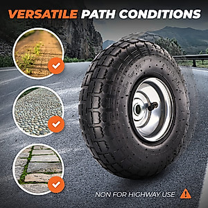 4 Pack 10-Inch Tires and Wheels 4.10/3.50-4 Replacement Utility Tires for Dolly, Hand Truck, Gorilla Cart, Generator, Lawn Mower, Garden Wagon With 5/8-Inch Axle Borehole and Double Sealed Bearings