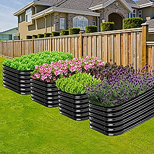 Bluyard Raised Garden Bed 8x2x1.4 ft Zinc-Aluminum-Magnesium Coated Steel Planter Box Outdoor with Rubber Edge Tools and Gloves 9-in-1 Garden Bed Kit for Vegetables Flowers Fruits and Herbs, Dark Gray