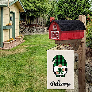 St Patricks Day Garden Flag Welcome Shamrocks Gnome Vertical Double Sided Gnomes Outdoor Yard Decoration 12x 18 Inch