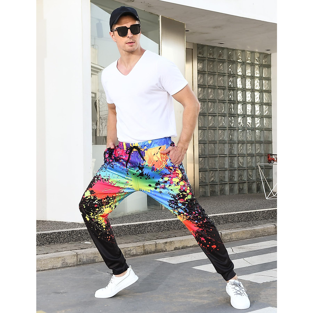 UNIFACO Teenager 3D Digital Print Splatter Jogger Pants Casual Baggy Sweatpants Black S
