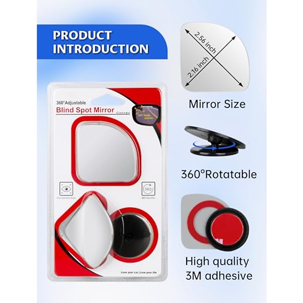 AVRILKEY Rectangular Blind Spot Mirrors, HD Glass Blindspot Angelview Rearview Mirrors, Adjustable for SUV Cars Trucks - Pack of 2