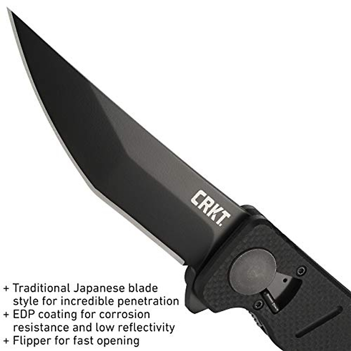 CRKT Goken Pocket Knife: EDC Folding Knife with Liner Lock, Field Strip Technology, Black EDP Osoraku Zukuri Modified Tanto Blade and G10 Handle 2920