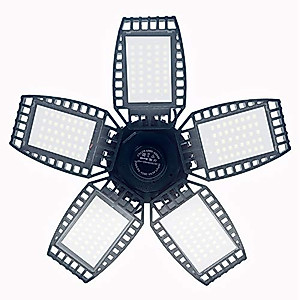 Garage Ceiling Lights, 10000LM Bright Led Deformable Lights for Garage, 100W LED Garage Light, Easy to Install 5 Glow Panels Ceiling Lamp for Basement Workshop Warehouse Attic Indoor Black
