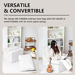 N&V Folding Single Seated Foam Sofa 2-in-1 Convertible Couch with Two Cushions Couch Memory Foam Convertible Flip Chair Floor Lazy Sofa for Living Room, Study, Apartment (Cream)