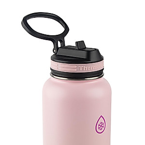 Thermoflask 40 oz Stainless Steel Insulated Water Bottles with Straw and Spout Lids, 2-pack, Black/Rose Purple