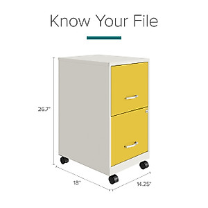 Space Solutions 18" 2 Drawer Mobile Metal Vertical File Cabinet White/Goldfinch