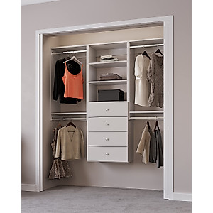 Closet Kit with Hanging Rods, Shelves & Drawers - Corner Closet System - Closet Shelves - Closet Organizers and Storage Shelves (White, 66 inches Wide) Closet Shelving