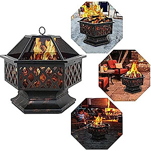 LEAYAN Garden Fire Pit Grill Bowl Grill Barbecue Rack Wood Burning Fire Pit Wood Burning Outdoor Fire Pits Garden 2 in 1 Fireplace for Bonfire Barbecue in The Wild with Grill Grate