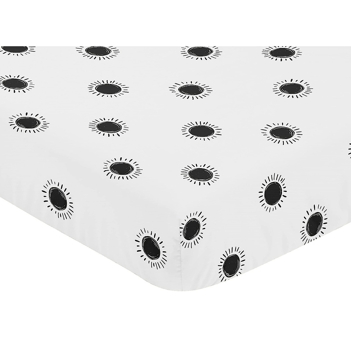 Sweet Jojo Designs White and Black Boho Sun Boy or Girl Fitted Crib Sheet Baby or Toddler Bed Nursery - Black and White Bohemian Celestial Sky Desert Sunshine Outdoors Nature Gender Neutral