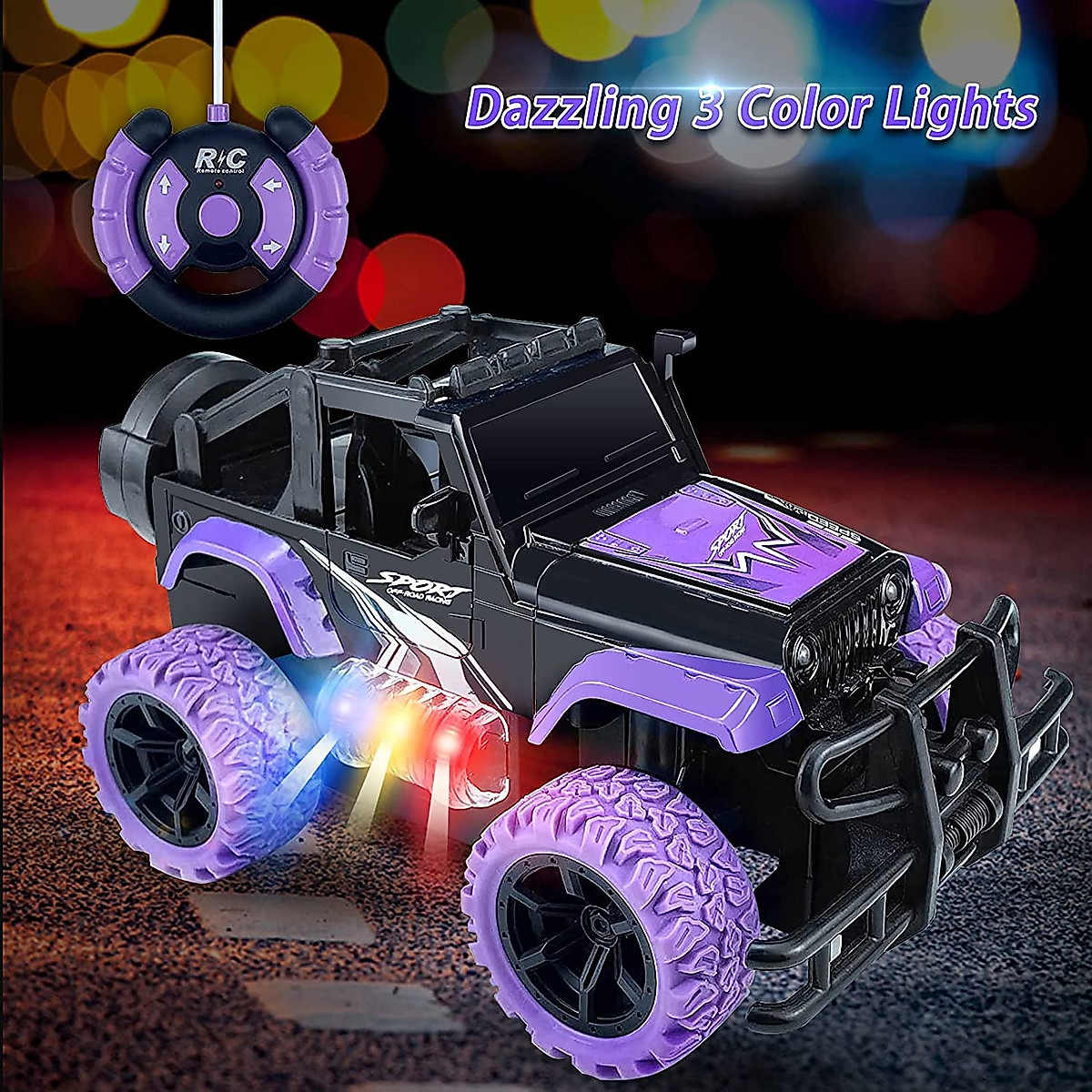 Remote Control Car, Girls Rc Cars Off Road Truck Toy 1:20 Scale Remote Control Car for Girls 4-7 8-12, Rc Race Cars Toy with 3 Color LED Lights Remote Control Vehicles Kids Birthday Gift- Purple