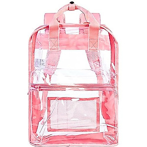 ZLYERT Clear Backpack, Heavy Duty Transparent Bookbag, Large See Through PVC Backpacks for Women and Men - (Pink)