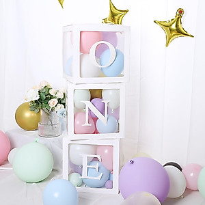 HPLYEL One Boxes for 1st Birthday, 3PCS Balloon Boxes Decorations for Baby Shower Birthday Decoration with ONE Letters for Boys and Girls 1 Year Old Birthday Party Backdrop Photoshoot Props (White)