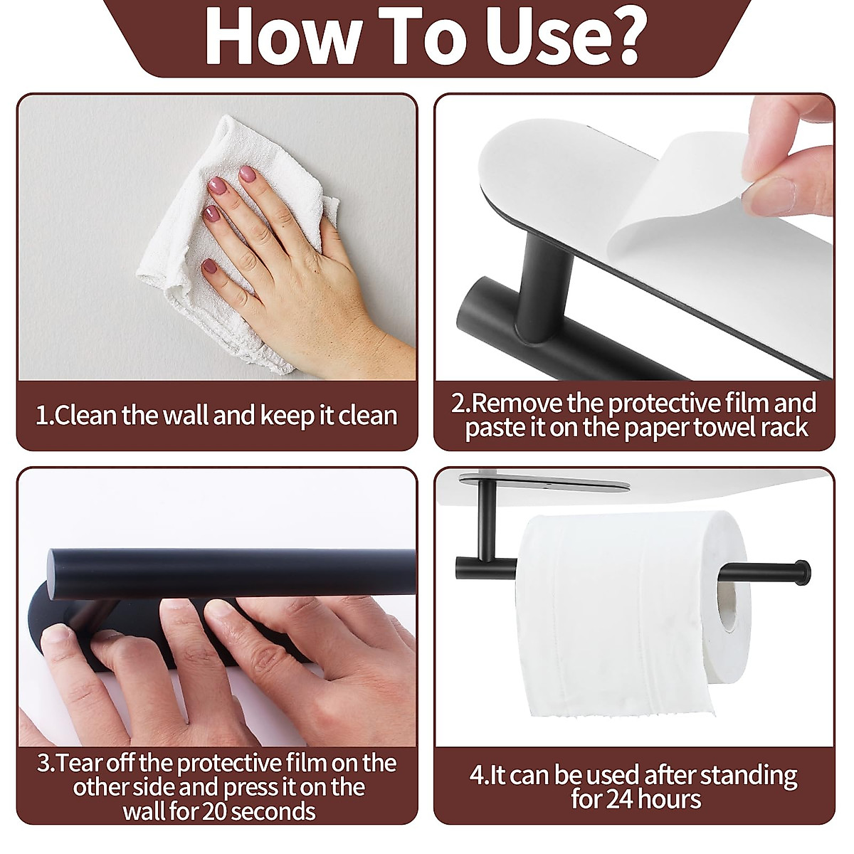 UXIETIN Paper Towel Holder Adhesive,Strong Viscous Wall Mout Paper Towel Holder Under Cabinet Adhesive Strip Replacement,4PCS