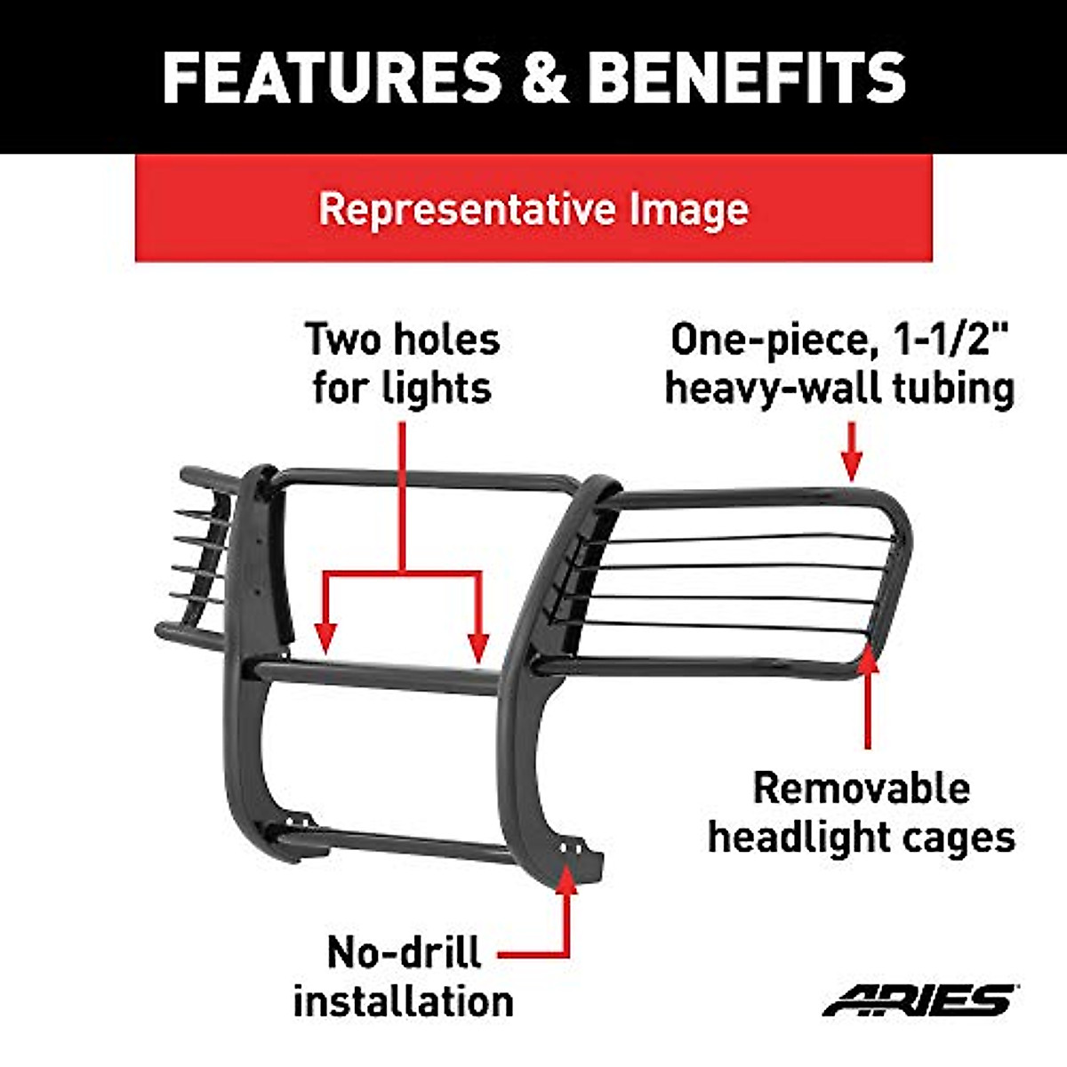 ARIES 4080 1-1/2-Inch Black Steel Grille Guard, No-Drill, Select Chevrolet Colorado, GMC Canyon