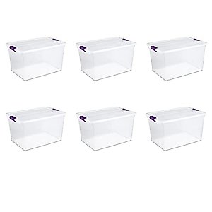 Sterilite 66 Qt./62 L Clearview Latch Box Clears, Purple Handles (Pack of 6)