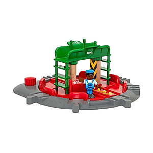 BRIO World 33476 - Turntable & Figure | 2 Piece Wooden Toy Train Accessory for Kids | Multiple Track Connection Points | Spacious Turntable | Poseable Train Engineer Figure | Ages 3 and Up