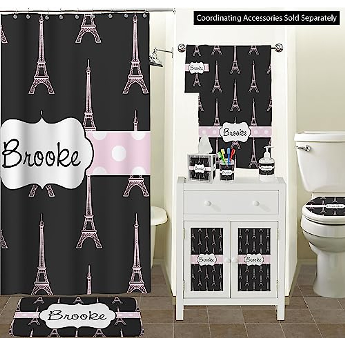 RNK Shops Black Eiffel Tower Waste Basket - Single Sided (White) (Personalized)