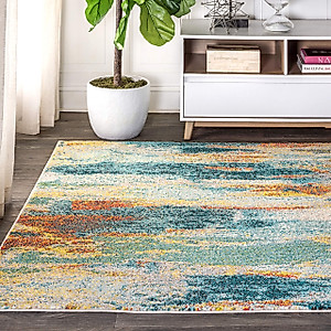 JONATHAN Y CTP106B-4 Contemporary POP Modern Abstract Vintage Waterfall Blue/Cream/Yellow 4 ft. x 6 ft. Area-Rug, Bohemian,Easy-Cleaning,ForBedroom,Kitchen,LivingRoom, Non Shedding
