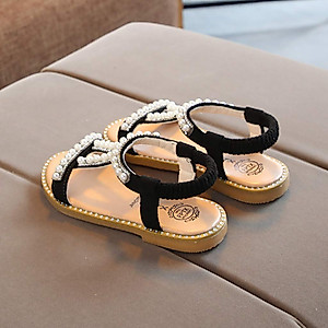 WUAI Kids Baby Girls Summer Sandals Fashion Boho Princess Flat Shoes Crystal Beach Roman Sandals 1-6Years(Black,3.5-4Years)