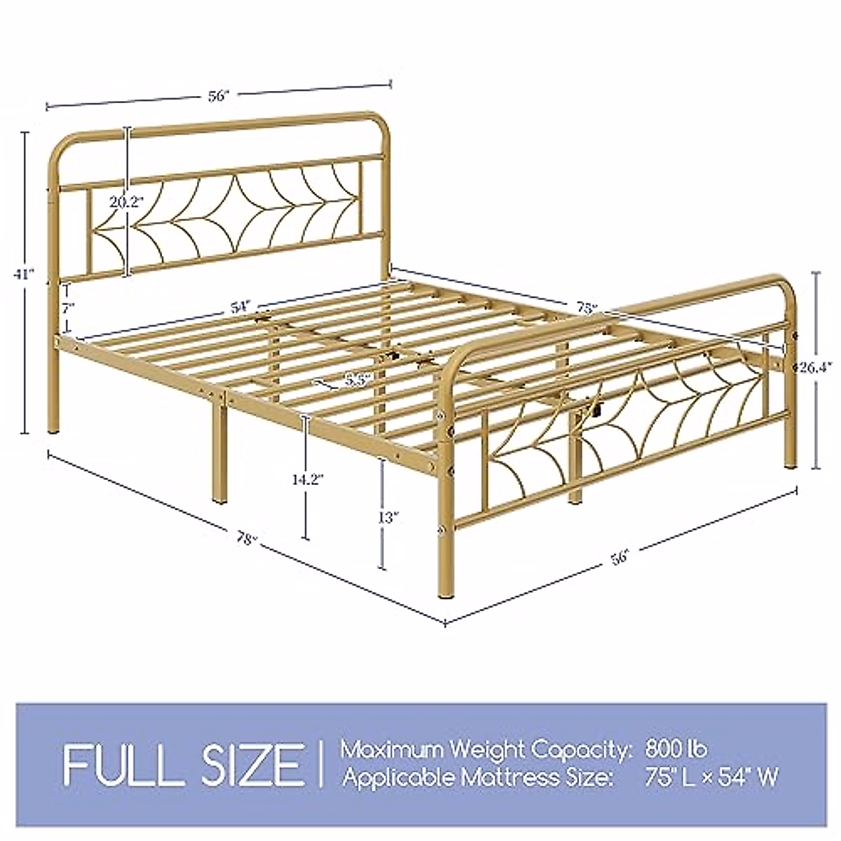 Yaheetech Full Size Bed Frame Metal Platform Bed with Sparkling Star-Inspired Design Headboard, 13 Inch Underbed Storage, No Box Spring Needed, Easy Assembly, Modern, Antique Gold