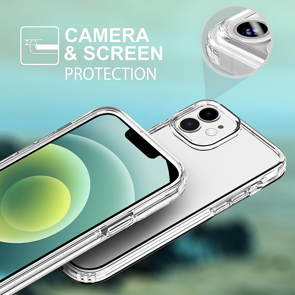 TENOC Phone Case Compatible with iPhone 12 Mini, Clear Case Non-Yellowing Protective Bumper Hard Back Cover for 5.4 Inch