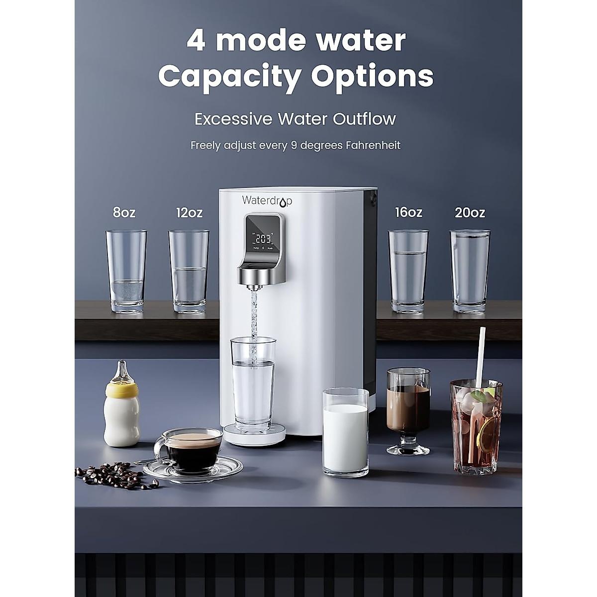 Waterdrop K19-H Countertop Reverse Osmosis System, Instant Hot Water Dispenser, Reverse Osmosis Water Filter Countertop, 3:1 Pure to Drain, 4 Temperature Options, No Installation