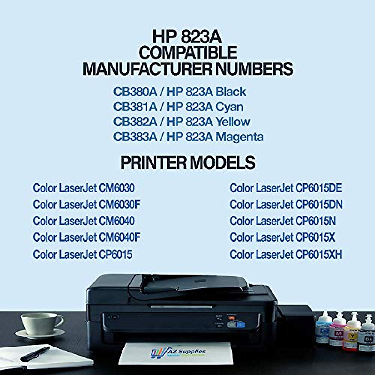 AZ Supplies Compatible Toner Cartridge Replacement for HP 823A Color Laserjet CM6030 CM6030F CM6040 CM6040F CP6015 CP6015DE CP6015DN CP6015N CP6015X CP6015XH (Black, Magenta, Yellow, Cyan - 4 Packs)