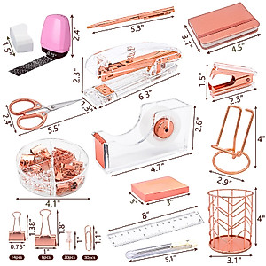 YOLOZAI 17PCS Office Supplies and Accessories Set Desk Accessories, Notebook, Acrylic Stapler, Staple Remover, Tape Dispenser, Clips, ID Roller, Scissor, Utility Knife, Phone Holder, Pen, Pen Holder