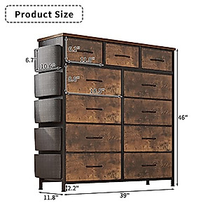 LIVEHOM 11 Dresser Drawer for Bedroom, Chest of Drawers with Side Pockets, Hooks, Fabric Storage Drawer, Steel Frame, Wood Top, Organizer Unit and Pull Handle for Closet, Nursery