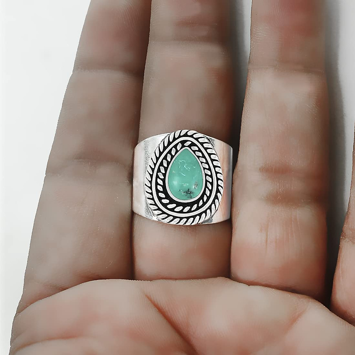 Turquoise Sterling Plated Ring Size 6 For Women, Handmade Green Stone December Bohemian Southwest Birthstone Ring Jewelry Gift For Her