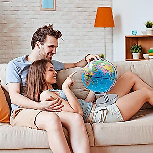 Illuminated World Globe for Kids, Educational Globe with Stand Built in LED Night Light Earth Map and Constellation View, 2 in 1 Interactive Educational Geographic Earth Globe Learning Toy, 8 Inch
