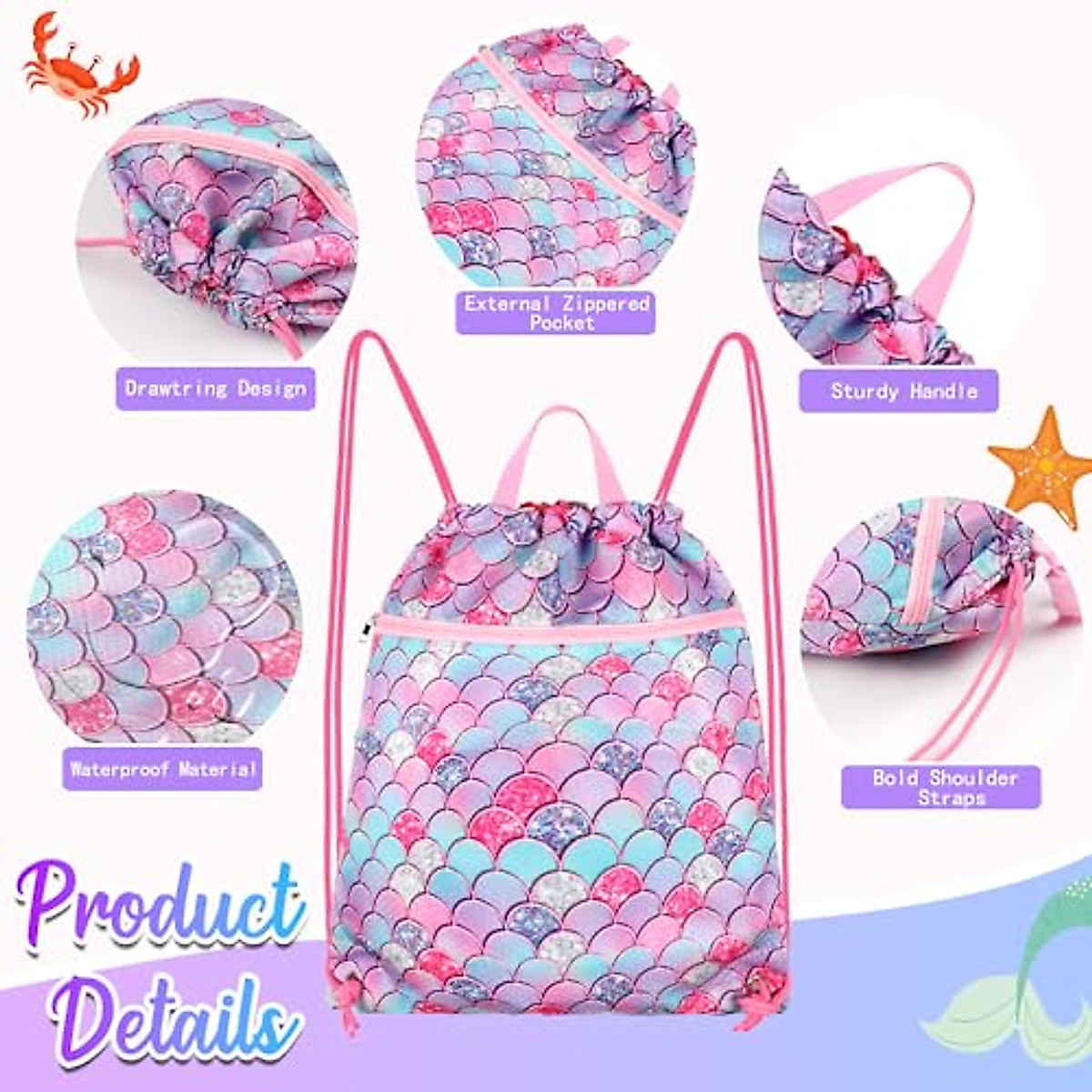 RLGPBON Backpack, Drawstring, Waterproof, for Kids Girls and Boys, Gym, Dance, Sports, 1L