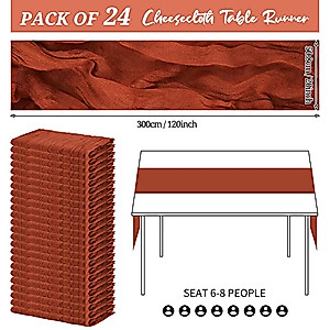 24 Pack Cheesecloth Table Runner 20 x 120 inch Cheese Cloth Table Runner Bulk,Romantic Boho Sheer Gauze Fabric Table Runners for Wedding Reception,Party,Bridal Shower Table Decor(Terracotta)