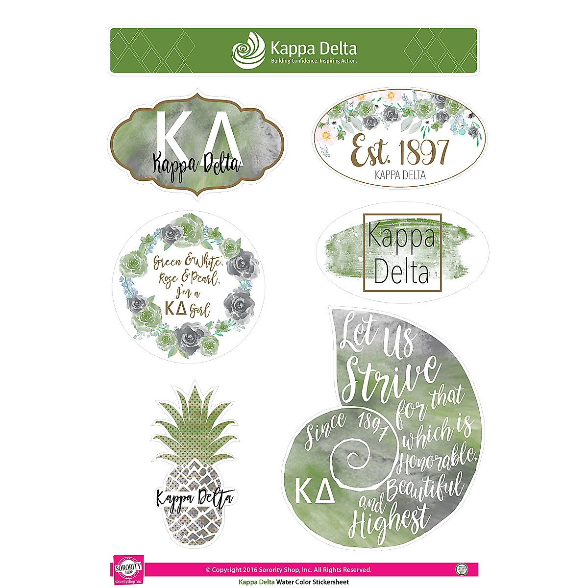 Kappa Delta - Sticker Sheet - Watercolor Theme