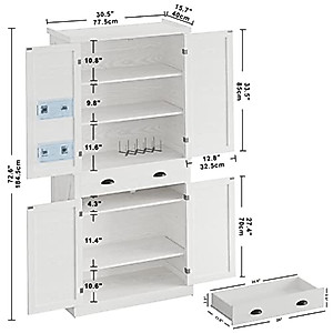 IRONCK Kitchen Pantry Storage Cabinet 72" Height, with Barn Doors, Drawer, 4 Adjustable Shelves, Freestanding Cupboard for Dining Room Living Room, Laundry, White