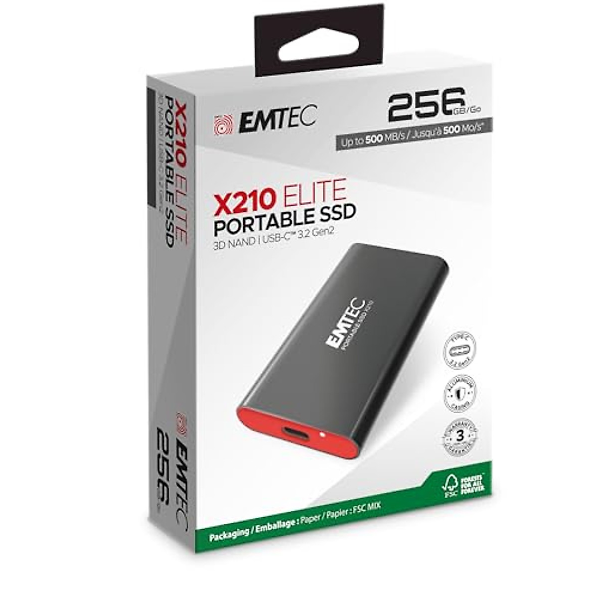Emtec 256GB X210 Elite SATA III Portable Solid State Drive (SSD) with NAND Technology ECSSD256GX210