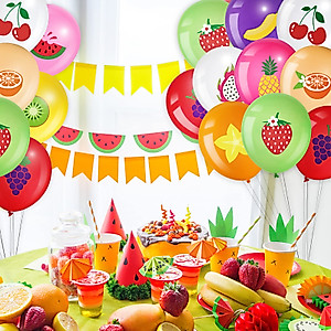 40 Pieces Fruit Balloons Summer Fruit Party Balloons Fruit Themed Party Decorations Tropical Strawberry Watermelon Latex Balloons for Summer Luau Holiday Party Birthday Baby Shower Supplies Decor