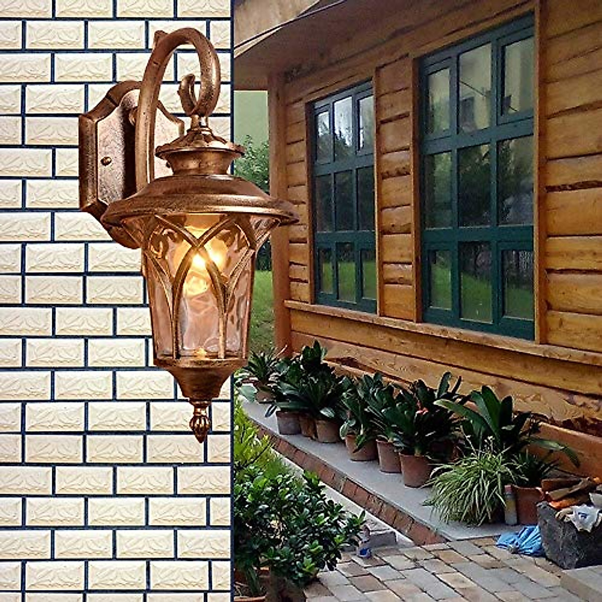 PEHUB Traditional Bronze Outdoor Diecast Aluminium Patterned Glass Wall Mounted IP23 Lantern - Balcony Wall Sconce Courtyard Villa Landscape Light E27 Edison Lamp - Loft Bar Wall Lamp Exterior Light F