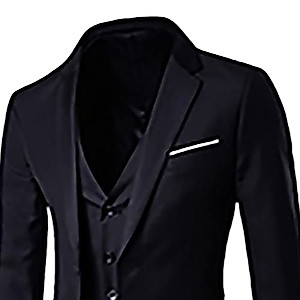 Men's Slim Fit 3 Piece Suits Notch Lapel One Button Business Wedding Prom Suit Jacket Blazer Tux Vest & Trousers Black